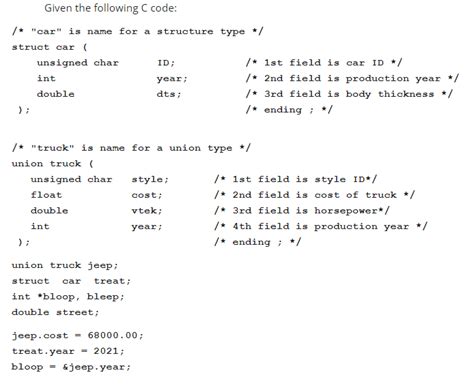 Given The Following C Code Car Is Name For A Chegg Com