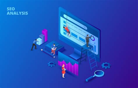 Premium Vector Dark Isometric Seo Analysis Concept With People And