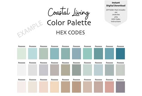 Coastal Living Procreate And Adobe Digital Color Palette Instant Download Hex Codes