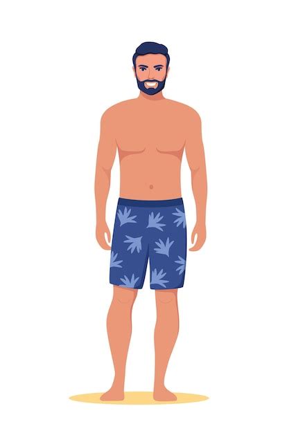 Premium Vector Man Dressed In Swimsuit Standing On The Beach Summer