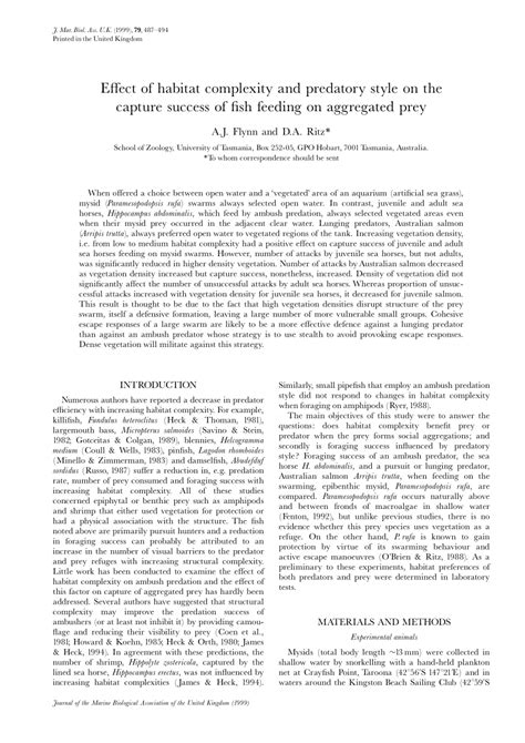Pdf Effect Of Habitat Complexity And Predatory Style On The Capture