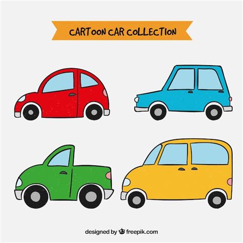 손으로 그린 자동차의 화려한 세트 무료 벡터