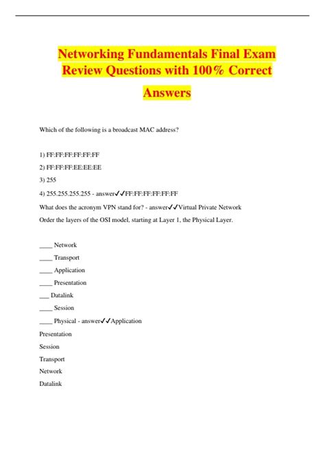 networking fundamentals final exam review questions with 100 correct answers networking