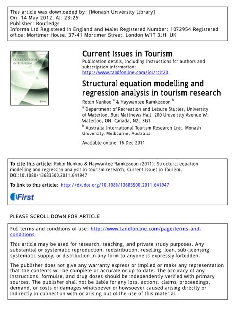 Pdf Structural Equation Modelling And Regression Analysis In Tourism Research