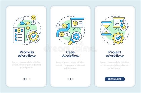 Workflow Types Onboarding Mobile App Screen Stock Illustration