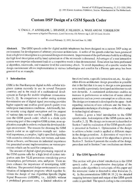 Pdf Custom Dsp Design Of A Gsm Speech Coder22 Specification The Detailed Mapping Of The