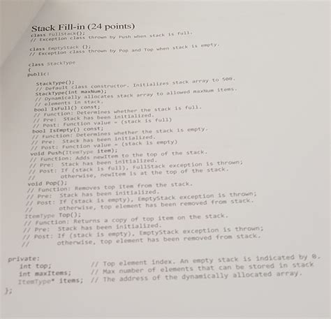 Solved Stack Fill In Points Exception Class Thrown By Chegg Com