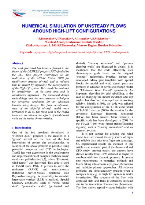 Pdf Numerical Simulationof Unsteady Flows Around High Lift Configurations