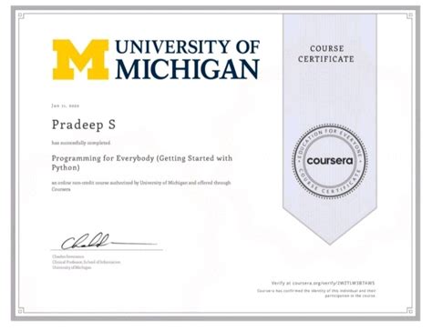 Pradeep S On Linkedin Michican University Pythonprogramming Course Complete Certification