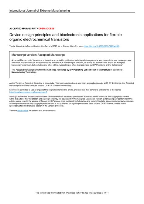 Pdf Device Design Principles And Bioelectronic Applications For Flexible Organic