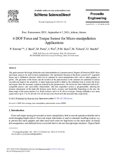 Pdf 6 Dof Force And Torque Sensor For Micro Manipulation Applications