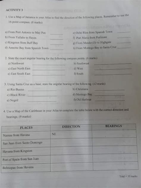 Compass Direction And Angular Bearing Worksheets