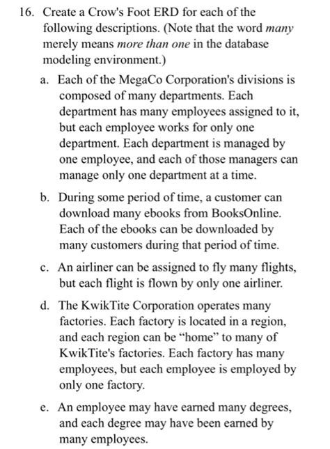 Solved 16 Create A Crow S Foot ERD For Each Of The Chegg Com