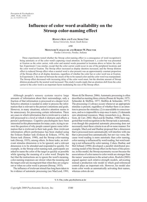 Pdf Influence Of Color Word Availability On The Stroop Color Naming Effect