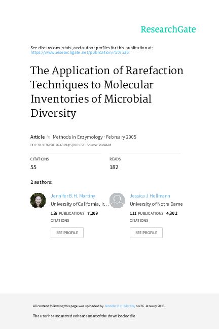 Pdf The Application Of Rarefaction Techniques To Molecular Inventories Of Microbial Diversity