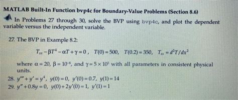 Matlab Built In Function Bvp4c For Boundary Value