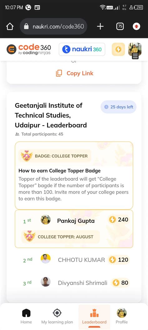 Pankaj Gupta On Linkedin Codingninja Weeklyleaderboard Achievements Code