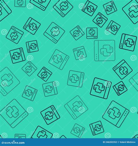 Black Line Python Programming Language Icon Isolated Seamless Pattern