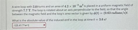Solved A Wire Loop With 510 Turns And An Area Of 4 2102 M2 Chegg Com