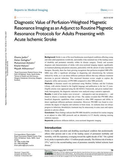 Pdf Diagnostic Value Of Perfusion Weighted Magnetic Resonance Imaging As An Adjunct To Routine