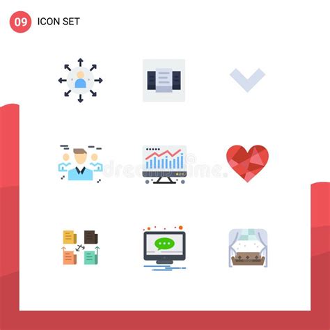 Set Of 9 Commercial Flat Colors Pack For Chart Protection Arrow People Friends Stock Vector