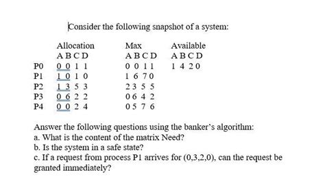 Solved Consider The Following Snapshot Of A System Answer