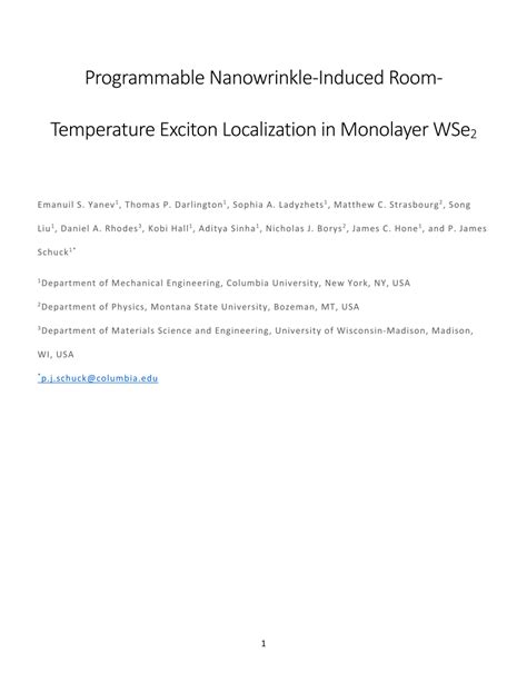 Pdf Programmable Nanowrinkle Induced Room Temperature Exciton