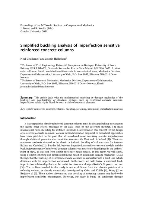 Pdf Simplified Buckling Analysis Of Imperfection Sensitive Reinforced Concrete Columns