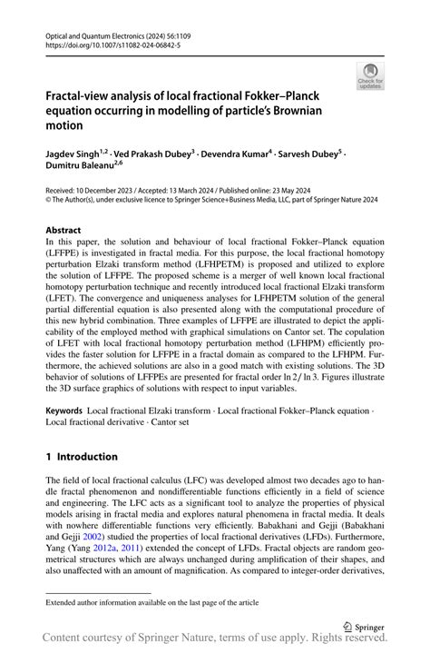 Fractal View Analysis Of Local Fractional Fokkerplanck Equation Occurring In Modelling Of