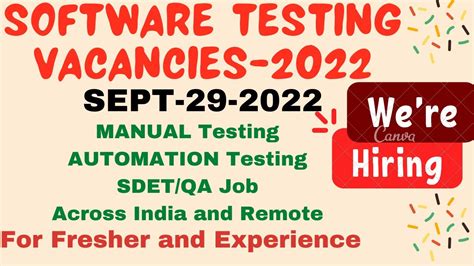 Software Testing Vacancies Qa Jobs Vacancy Sdet Automation Job Vacancy All Over India Sept 29
