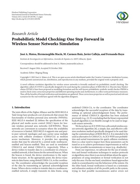 PDF Probabilistic Model Checking One Step Forward In Wireless Sensor Networks Simulation