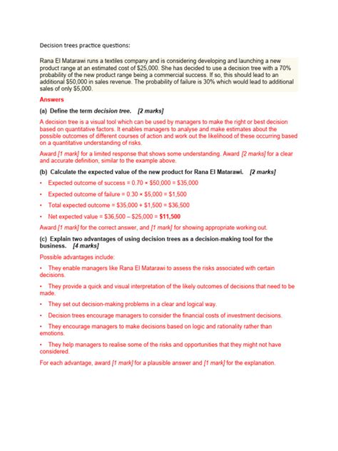 Decision Trees Practice Questions Pdf Risk Decision Making