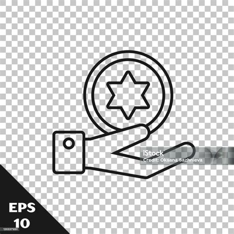 투명 한 배경에 고립 된 손 아이콘에 검은 선 유대인 동전 통화 기호입니다 벡터 일러스트레이션 금융에 대한 스톡 벡터 아트 및 기타 이미지 Istock