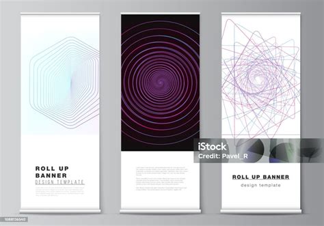 롤 배너 스탠드 수직 전단지를 편집 레이아웃의 벡터 일러스트 레이 션 플래그 비즈니스 템플릿 디자인 무작위 혼란을 Creat 진짜 모양 라인 카오스 패턴 추상 텍스처입니다