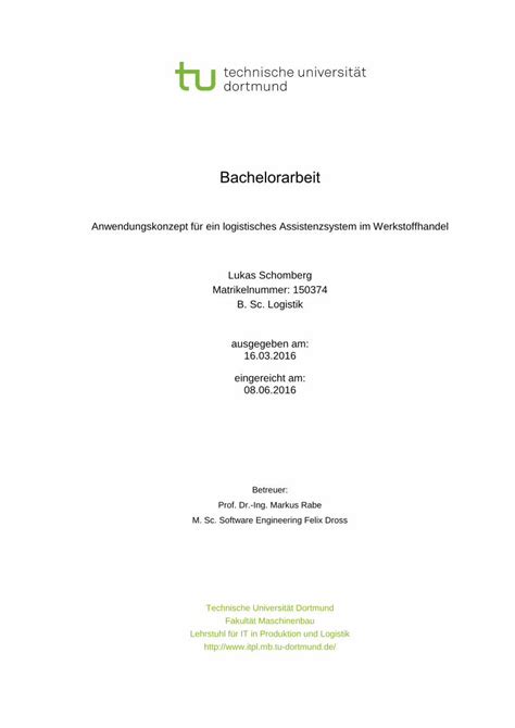 PDF Bachelorarbeit Fakultät Maschinenbau TU Dortmund