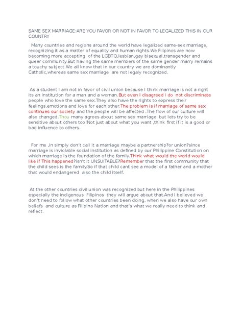 Same Sex Marriage Essay Same Sex Marriageare You Favor Or Not In