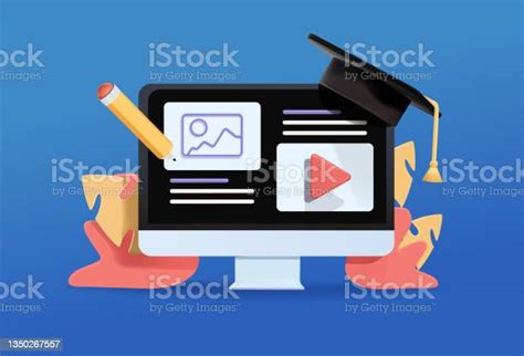 웹 사이트에 온라인 교육 응용 프로그램 학습 열린 페이지가 있는 컴퓨터입니다 3d 벡터 일러스트레이션 학교로 돌아갑니다 3차원 형태에 대한 스톡 벡터 아트 및 기타 이미지