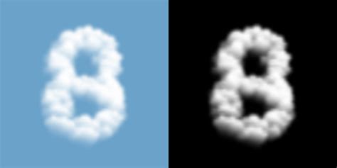 알파벳 세트 문자 번호 8 또는 8 구름 또는 연기 패턴 투명 그림 고립 된 플 로트에 파란 하늘 배경 불투명 마스크 벡터 Eps 10 0명에 대한 스톡 벡터 아트 및 기타