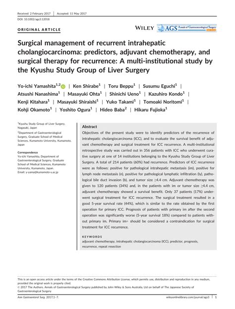 Pdf Surgical Management Of Recurrent Intrahepatic Cholangiocarcinoma