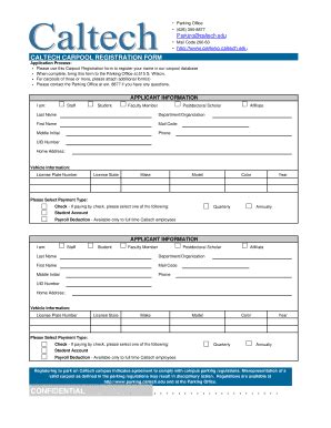 Fillable Online Forms Caltech Carpool Registration Form Caltech Forms Forms Caltech Fax