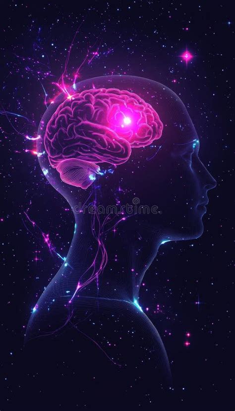 Glowing Human Head Silhouette With Detailed Brain Neural Connections Abstract Galaxy