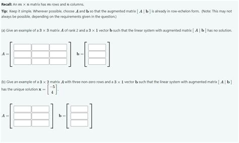 solved c give an example of a 3×4 matrix a and a 3×1