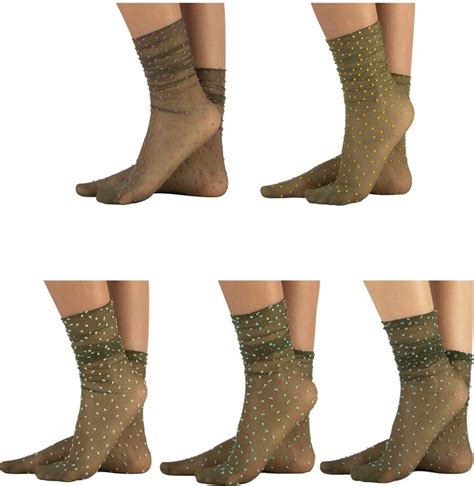 Calzitaly 5 Pairs Sheer Socks With Coloured Polka Dots High Socks