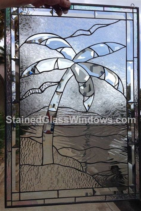 All Clear Beveled Palm Tree Leaded Stained Glass Window Panel Stain Glass Palm Tree Clear