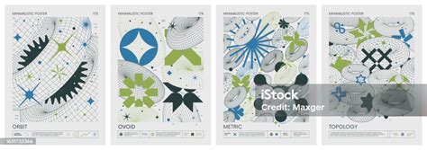 미래 지향적인 복고풍 벡터 색상 미니멀리즘 포스터 파스텔 색상의 3d 이상한 와이어프레임은 기하학적 모양의 그래픽을 형성합니다