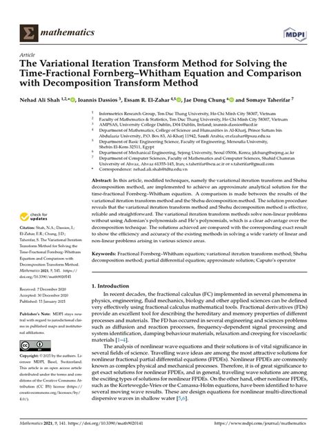 The Variational Iteration Transform Method For Solving The Time Fractional Fornberg Pdf