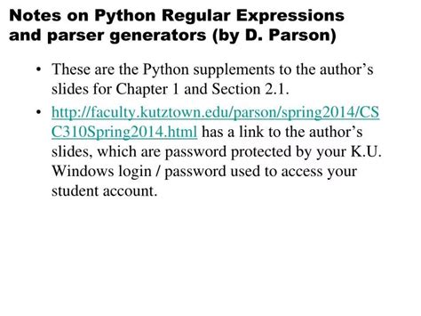Ppt Notes On Python Regular Expressions And Parser Generators By D