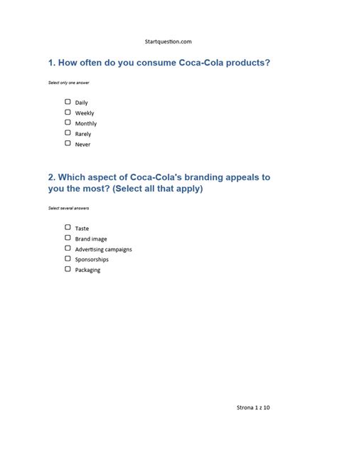 Questionnaire Unveiling Coca Colas Brand Positioning Strategy For