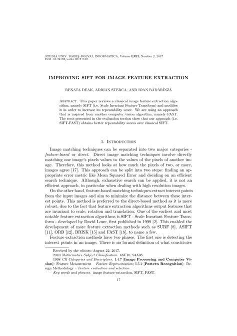 Pdf Improving Sift For Image Feature Extraction