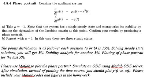 Solved 484 Phase Portrait Consider The Nonlinear System D